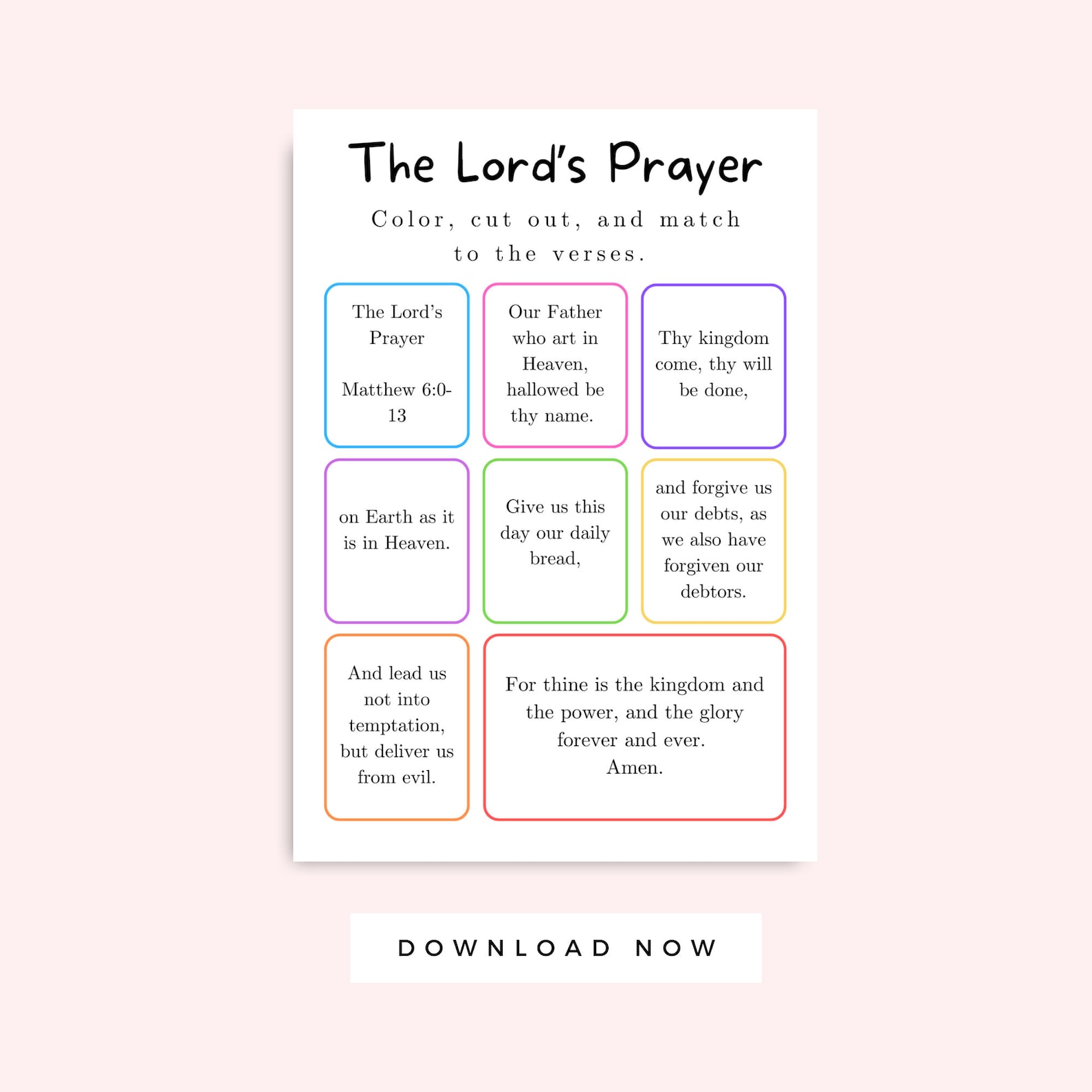 The Lords Prayer Activity, Printable Bible Verse Sunday School Activity ...