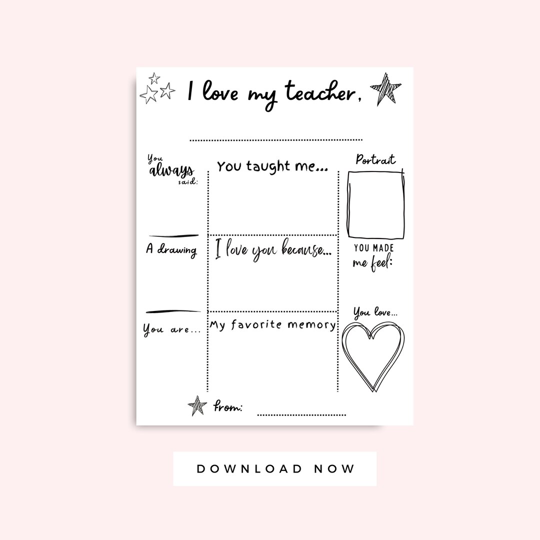 I Love My Teacher Printable Interview Black and White, All About My ...