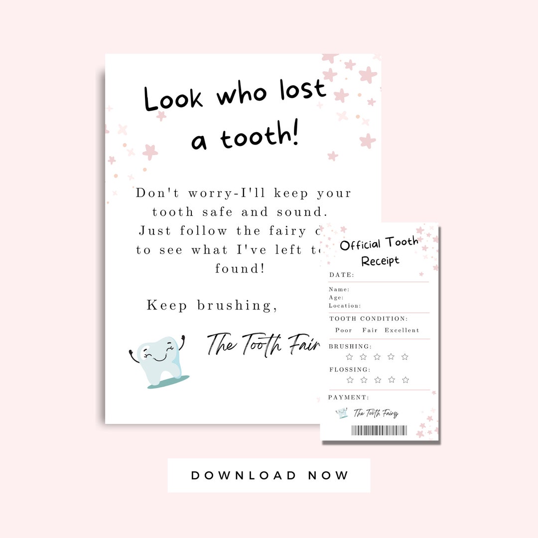 Printable Pink Tooth Fairy Letter and Lost Tooth Receipt for Kids ...