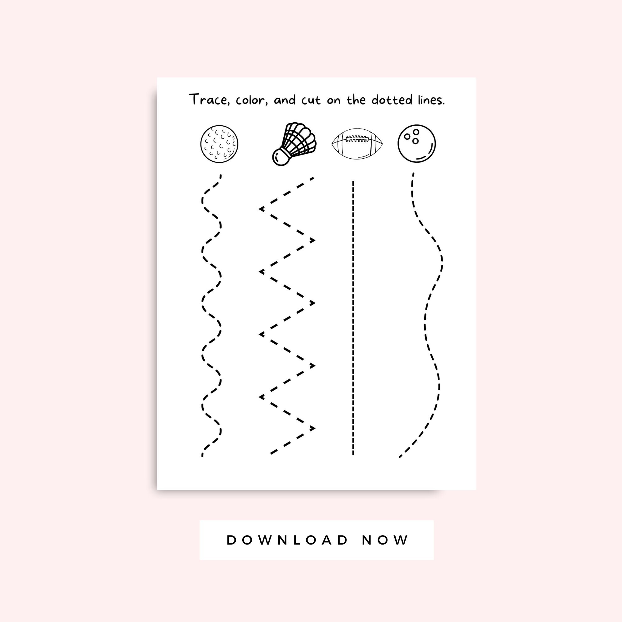Preschool Scissor Skills Printable Worksheet Black and White Sports ...