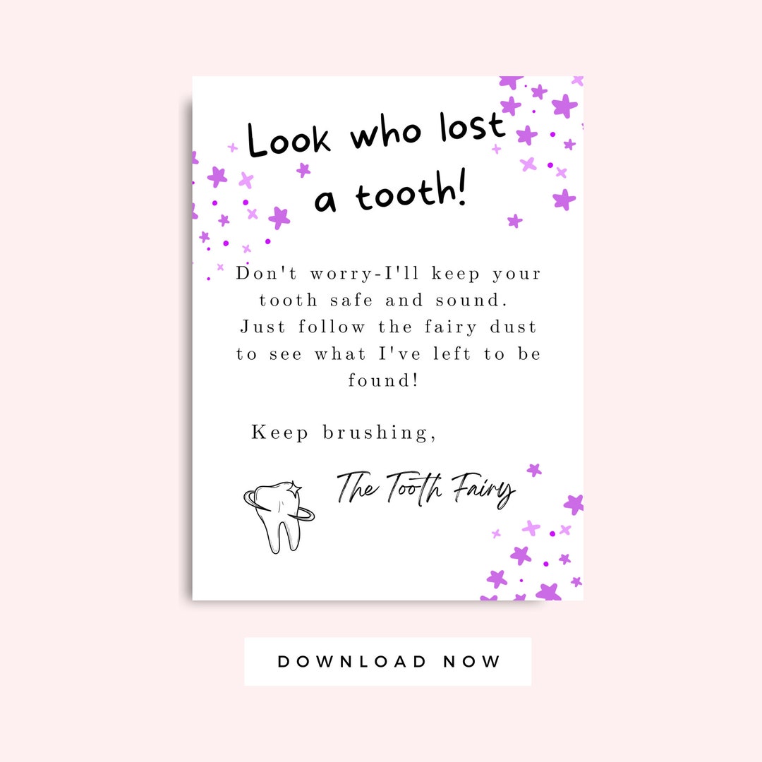 Tooth Fairy Letter for Kids Printable, Purple Tooth Fairy Note, Lost ...