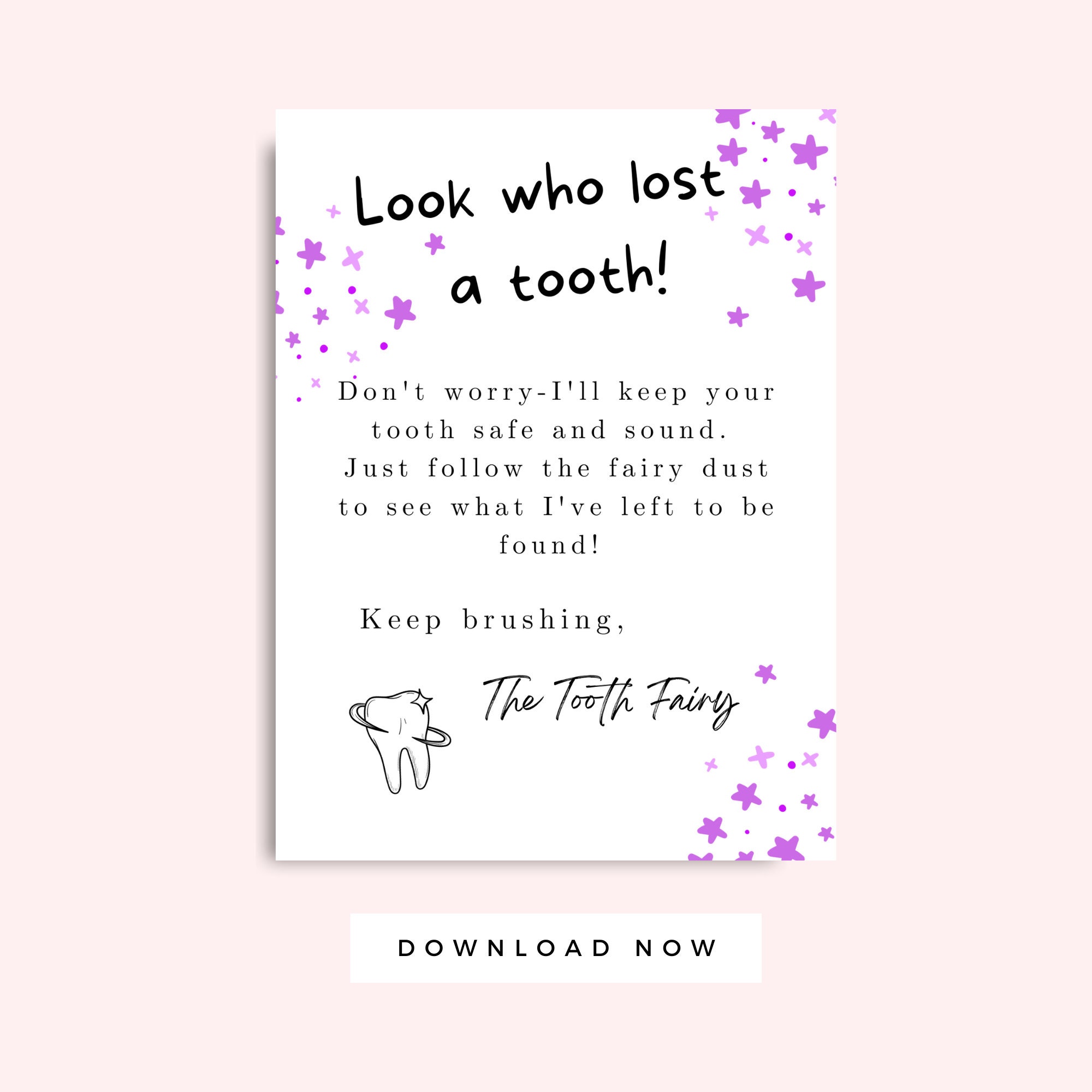 Tooth Fairy Letter for Kids Printable, Purple Tooth Fairy Note, Lost ...