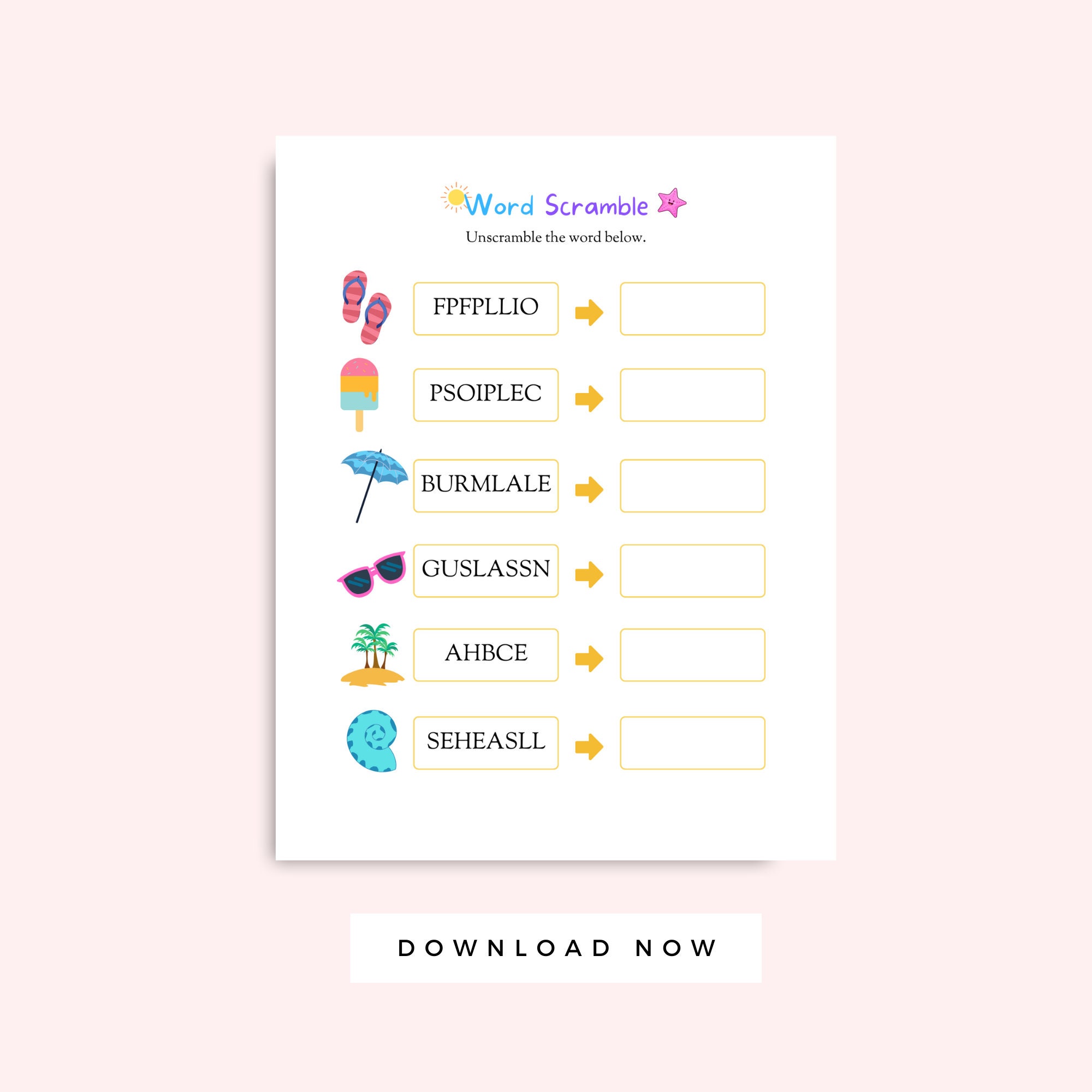 Summer Themed Word Activities for Kids 16 Page Printable Word - Etsy