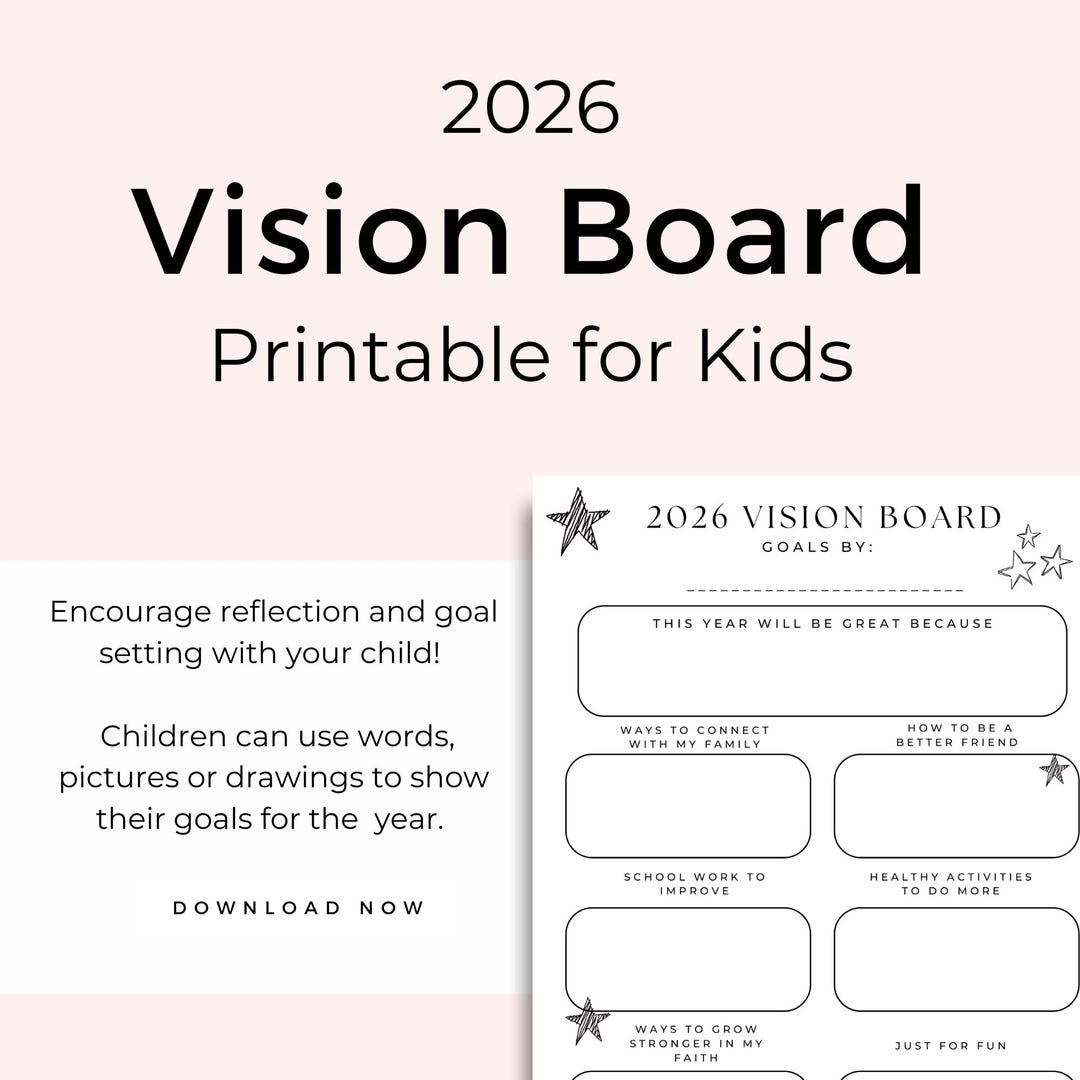 2026 Vision Board Printable for Kids, Home Learning Activity, Kids ...