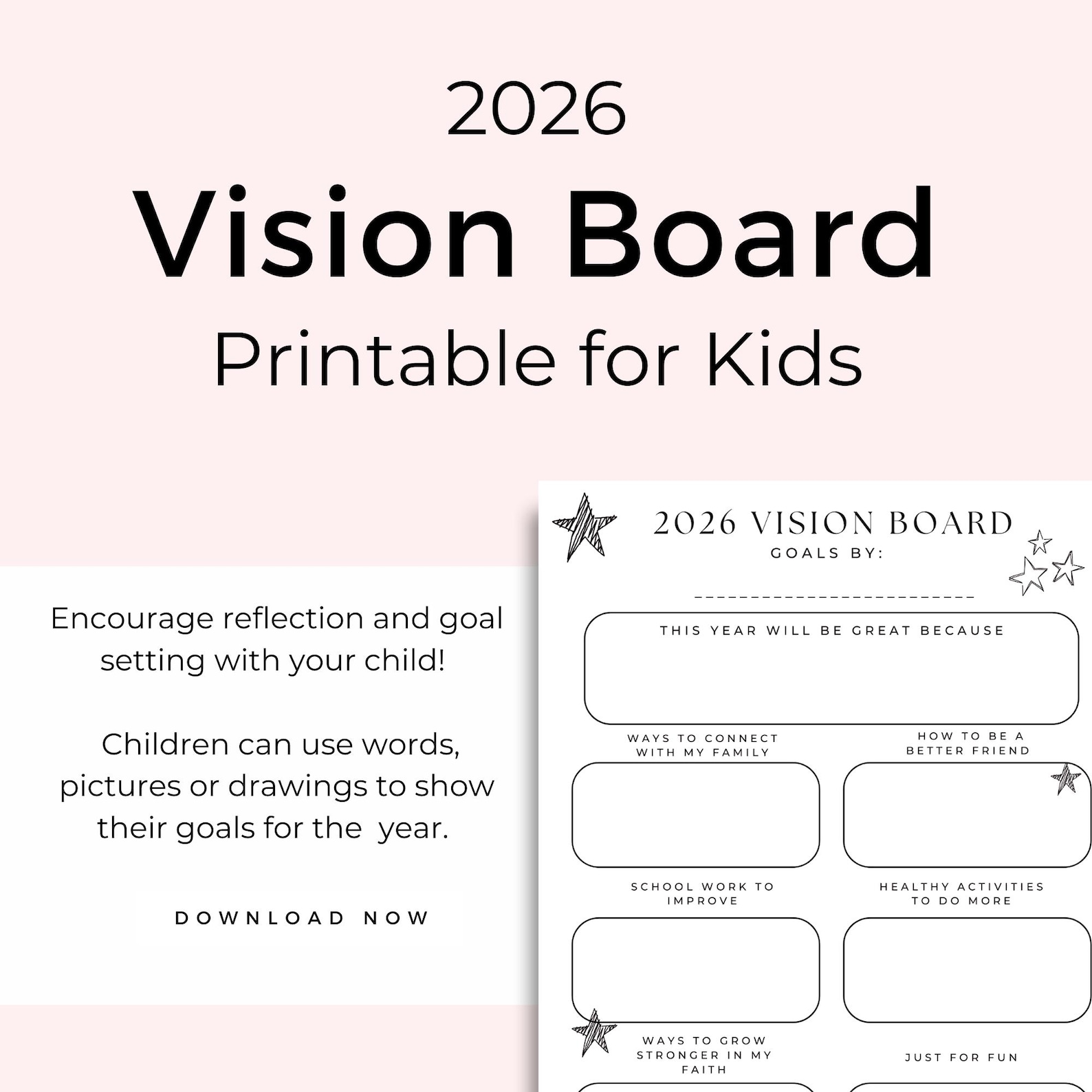 2026 Vision Board Printable for Kids, Home Learning Activity, Kids ...