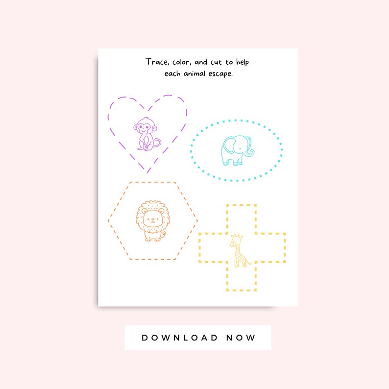 Jungle Animals Preschool Cutting and Tracing Practice, Kid Activity ...