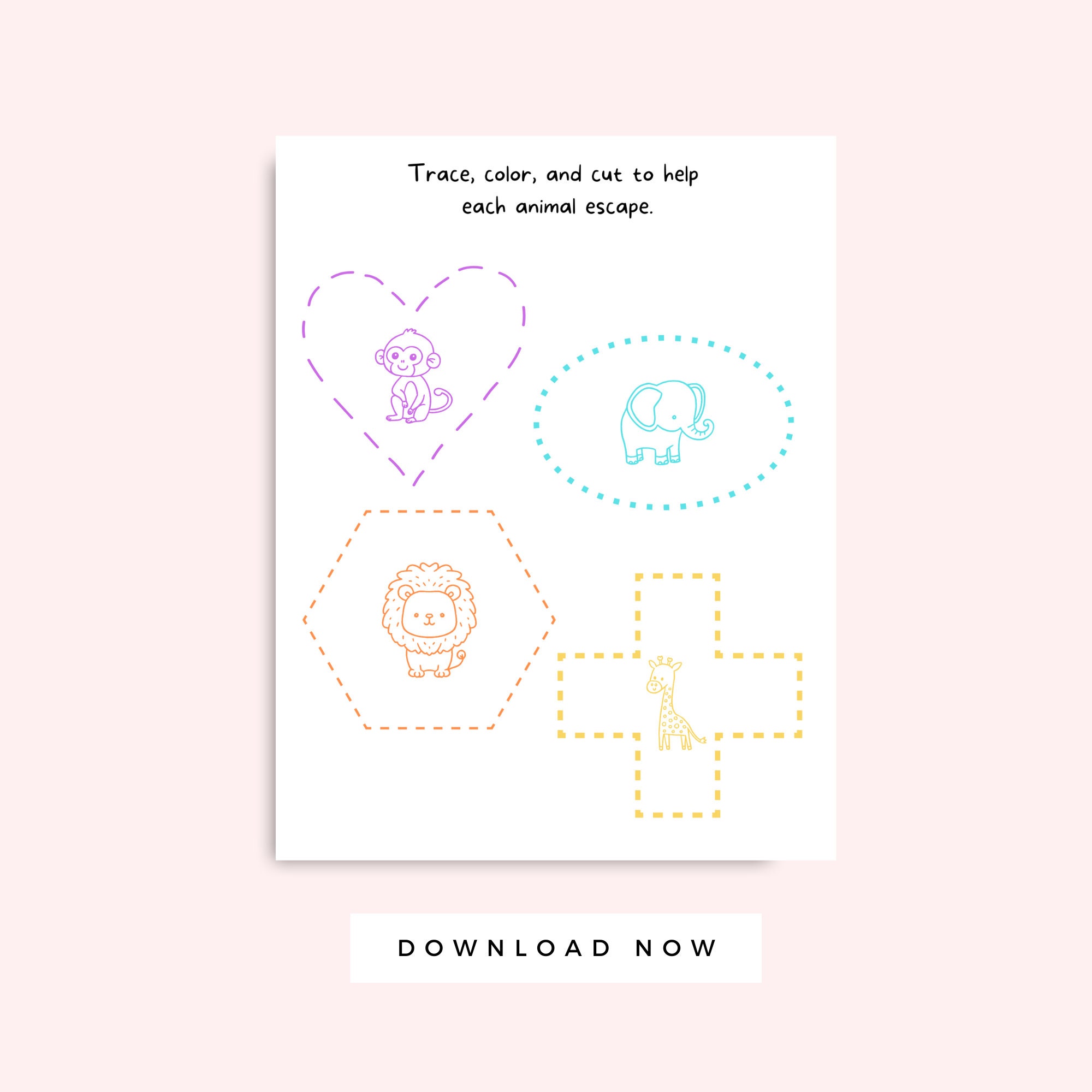 Jungle Animals Preschool Cutting and Tracing Practice, Kid Activity ...