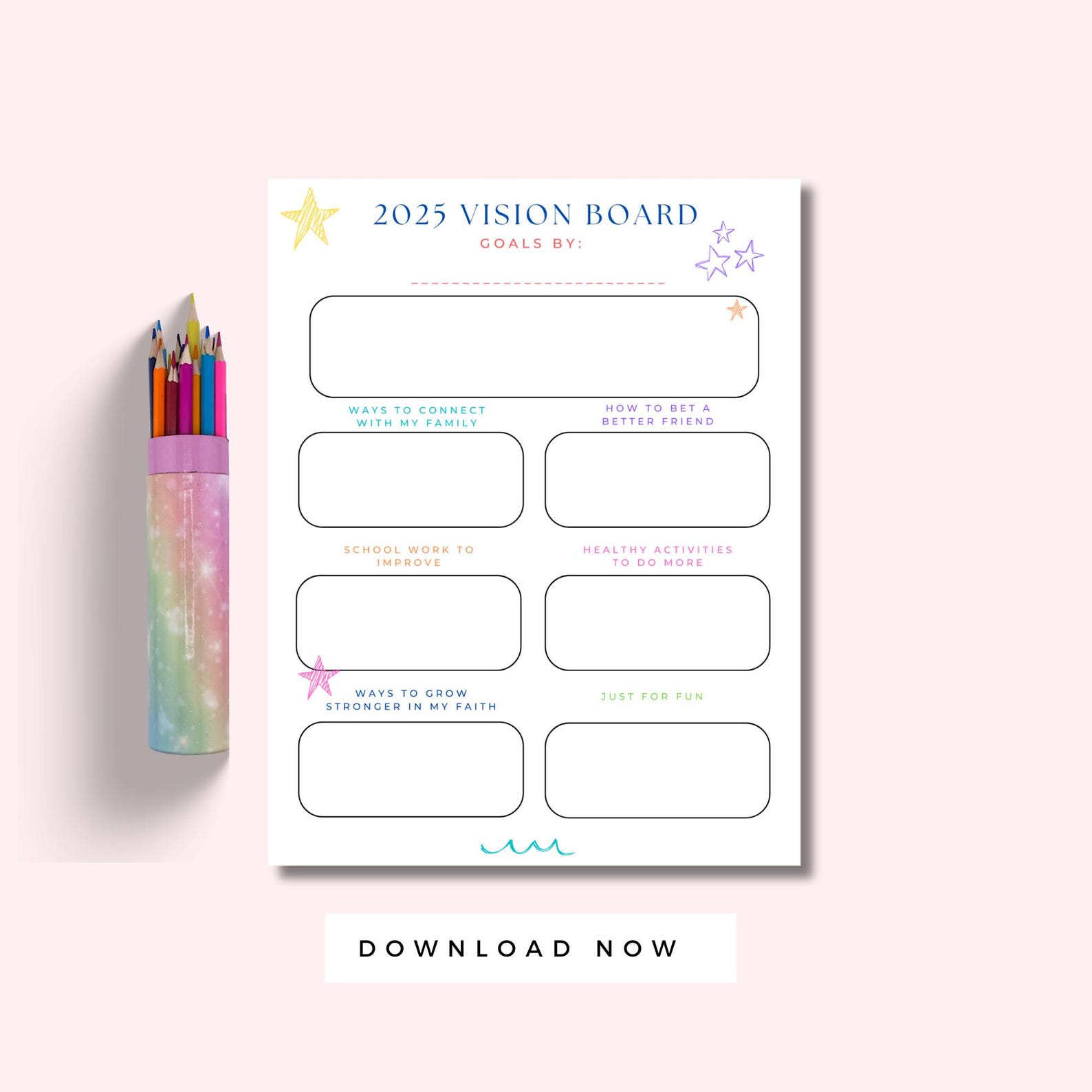 2025 Vision Board Printable for Kids, Home Learning Activity, Kids ...