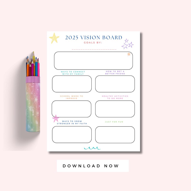 2025 Vision Board Printable for Kids, Home Learning Activity, Kids ...