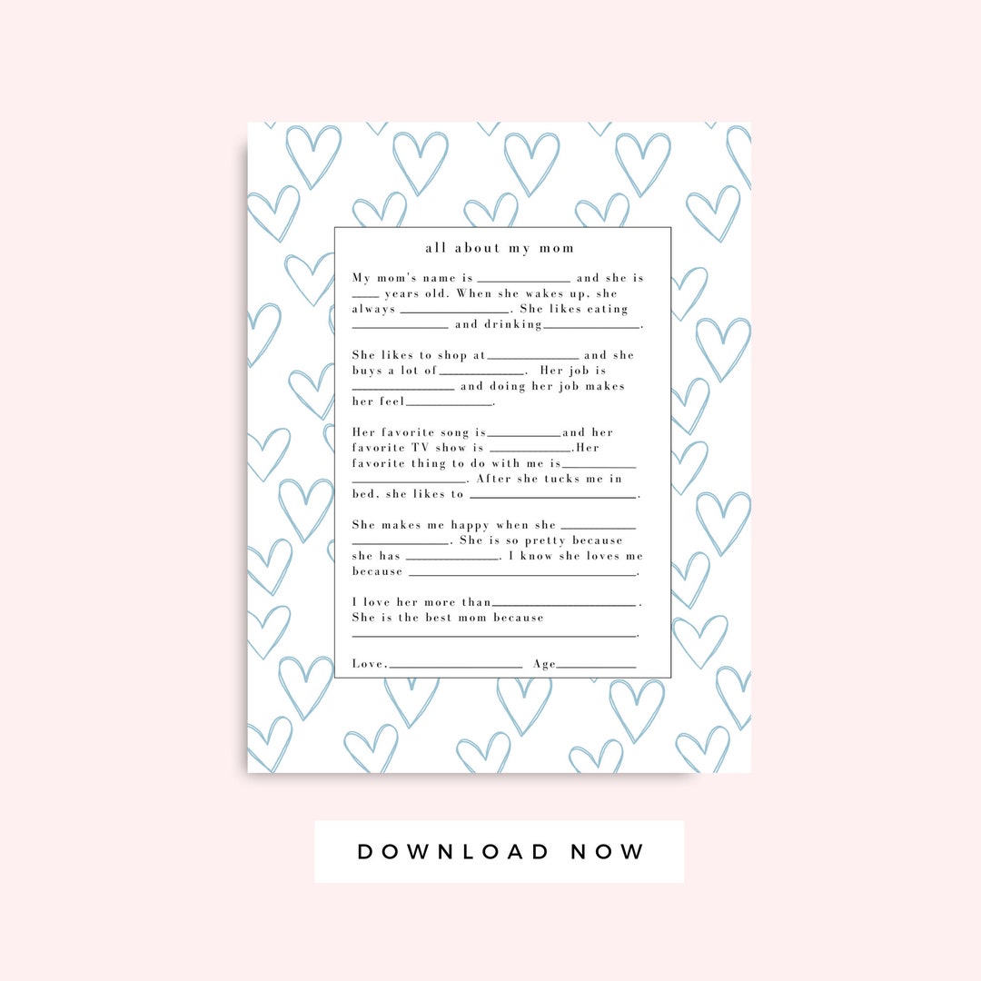 Mother's Day Letter From Kids Printable White & Blue Hearts, Mom's Day ...