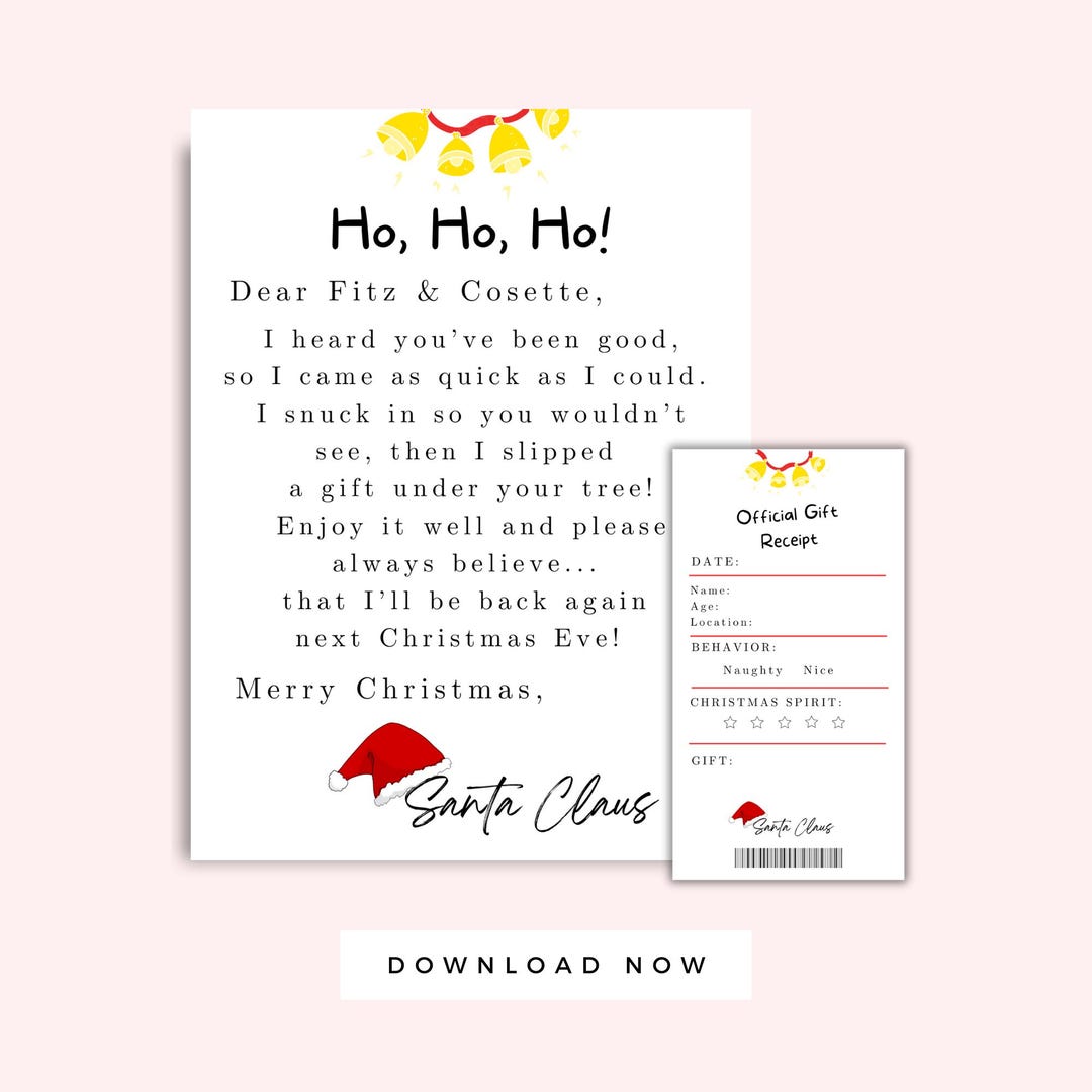 Santa Letter for Kids and Santa Gift Receipt Printable, Printable Card ...