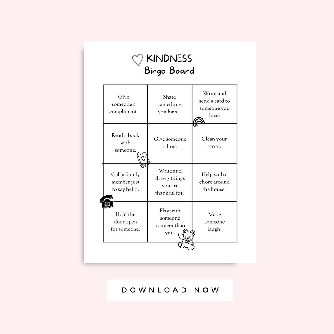 Kindness Activity for Kids Printable Bingo Board, Friendship Activity ...