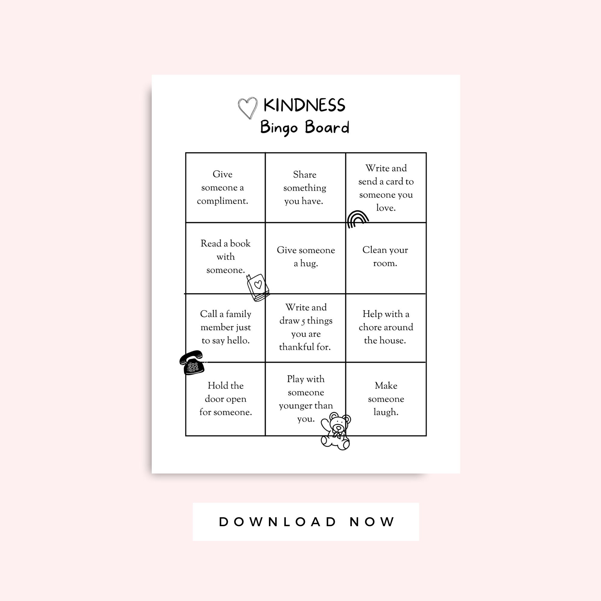 Kindness Activity for Kids Printable Bingo Board, Friendship Activity ...