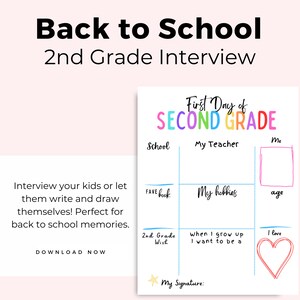 Back to School 2nd Grade Interview Printable, First Day of Second Grade ...