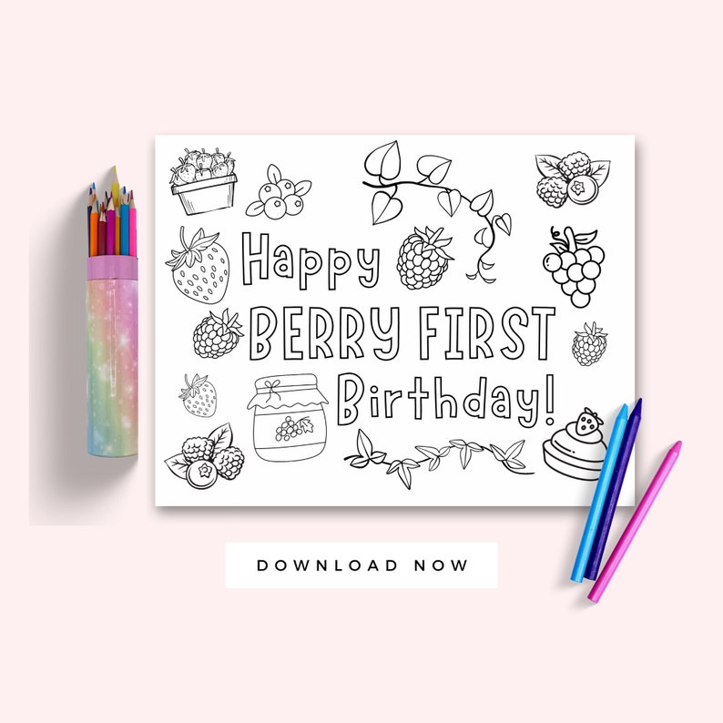 Happy Berry First Birthday Coloring Page, Berry 1st Birthday Party ...
