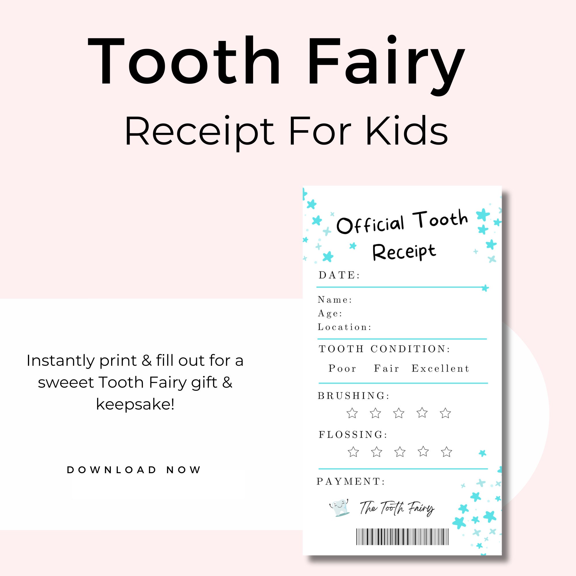 Tooth Fairy Letter and Lost Tooth Receipt for Kids Printable, Tooth ...