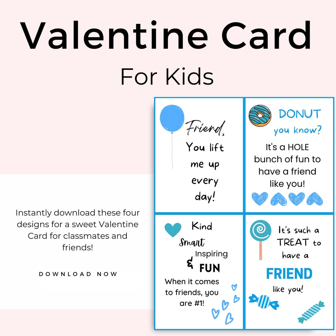 Blue Valentine's Day Card for Classmates, Printable Valentine Card ...
