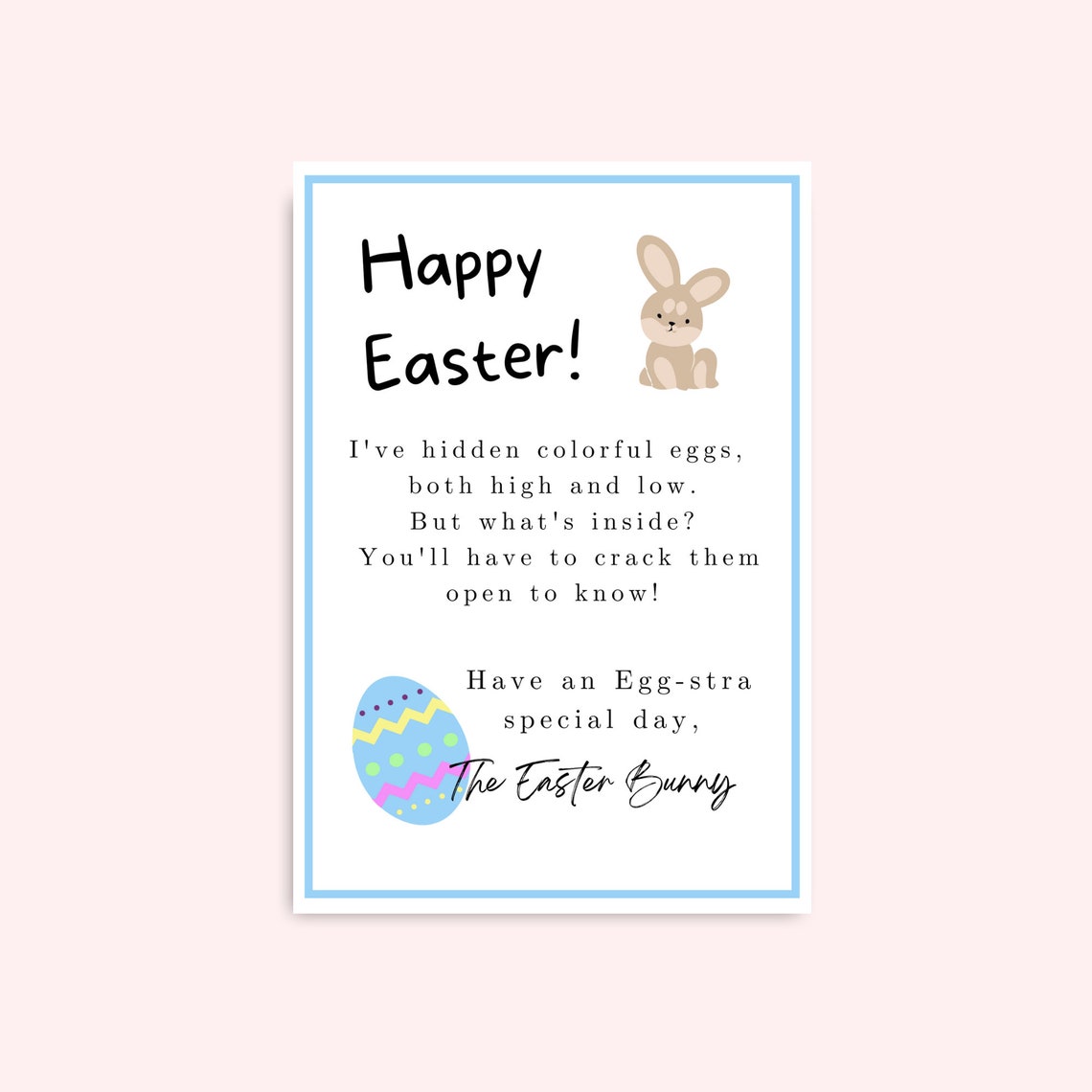 Easter Bunny Letter for Kids Printable Blue, Kid Activity for Easter ...