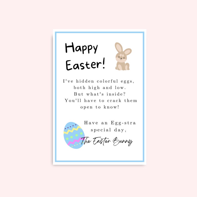 Easter Bunny Letter for Kids Printable Blue, Kid Activity for Easter ...