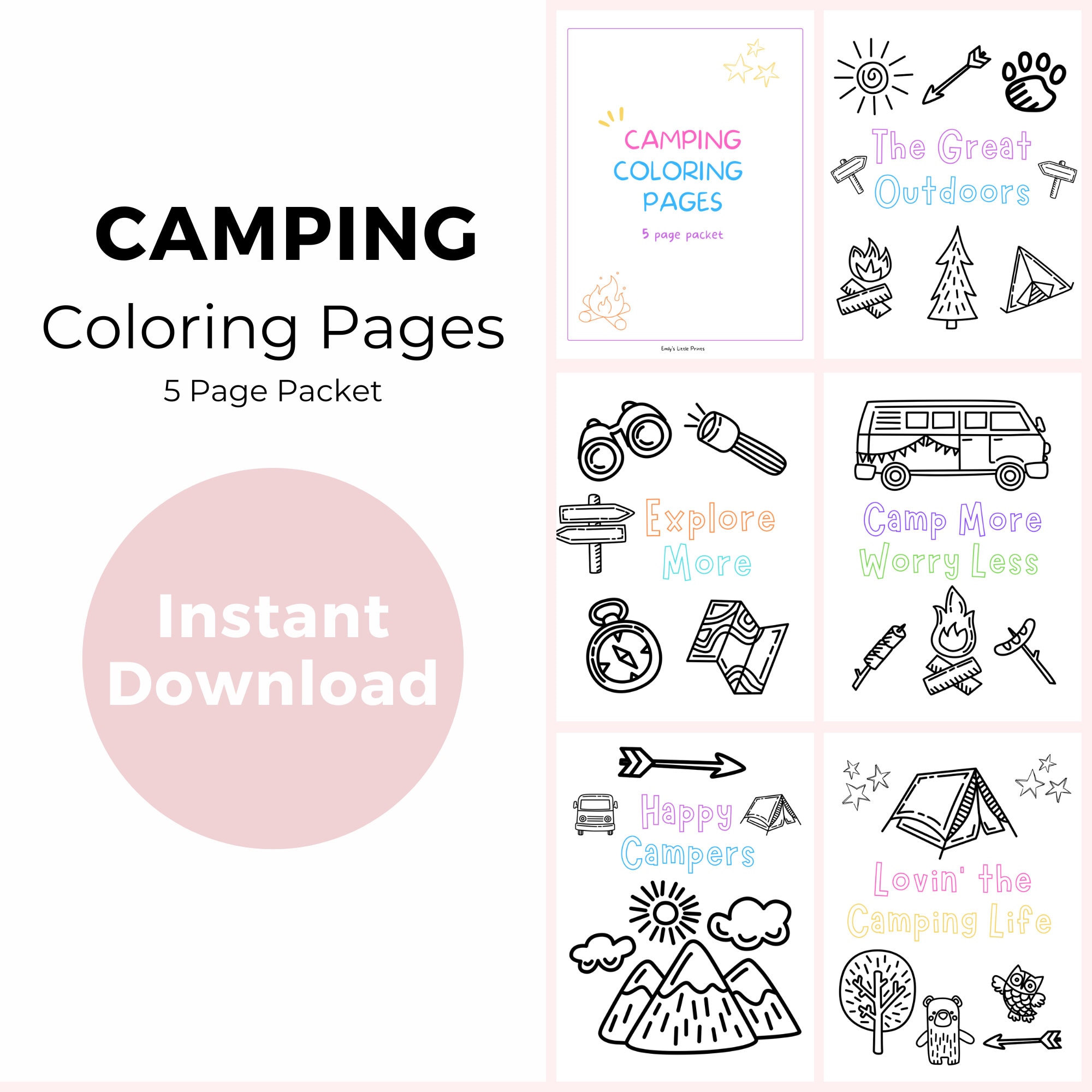 Camping Coloring Pages PDF, 5 Page Camping Activity Packet for Kids ...