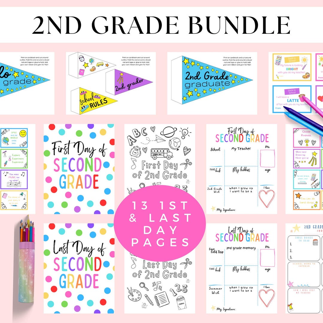 Back to School 2nd Grade Printable Bundle, 1st Day of Second Grade ...
