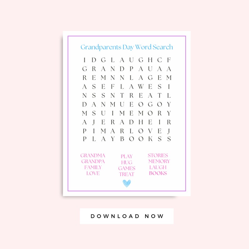 Grandparent's Day Printable Word Search Kid Activity, Multicolor ...