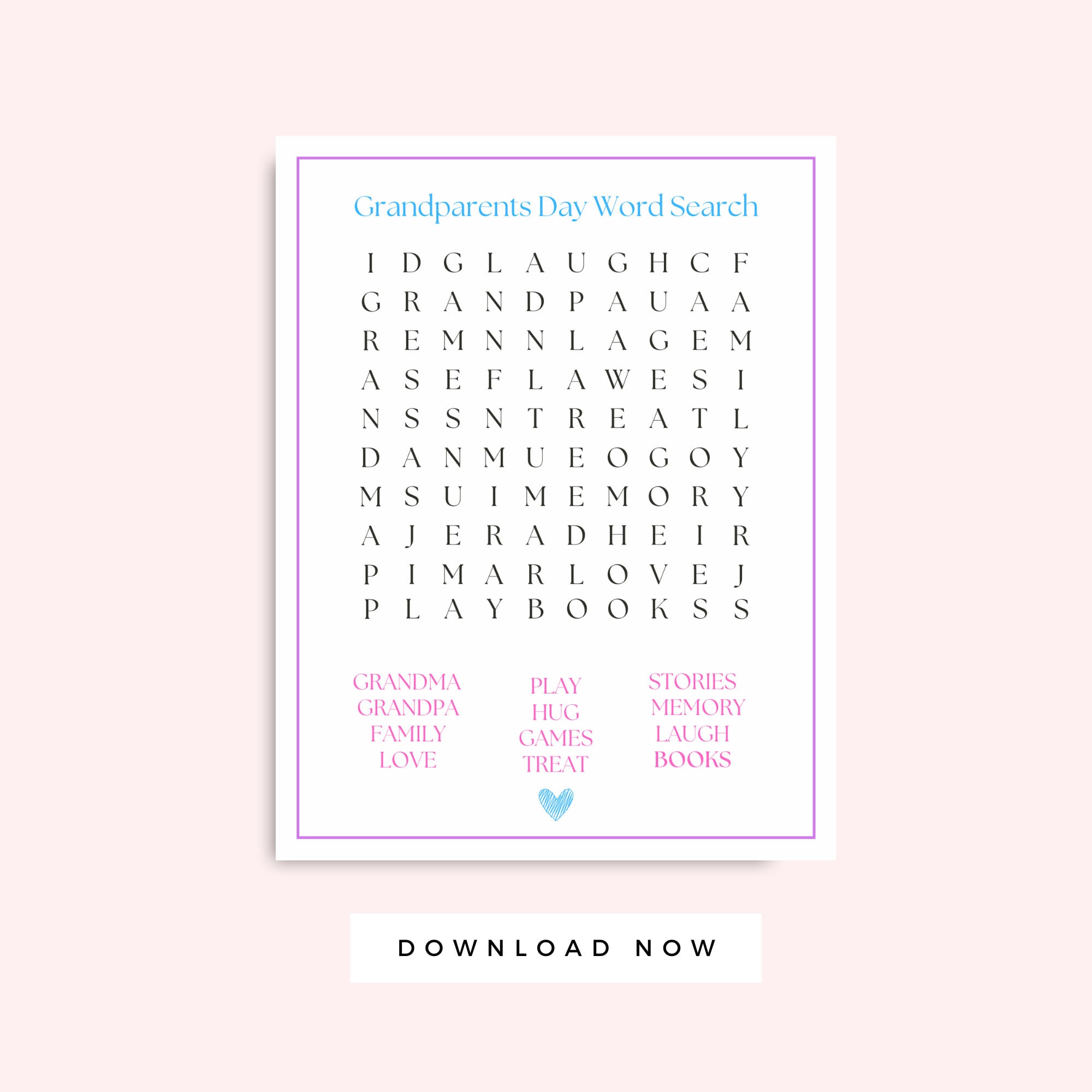 Grandparent's Day Printable Word Search Kid Activity, Multicolor ...