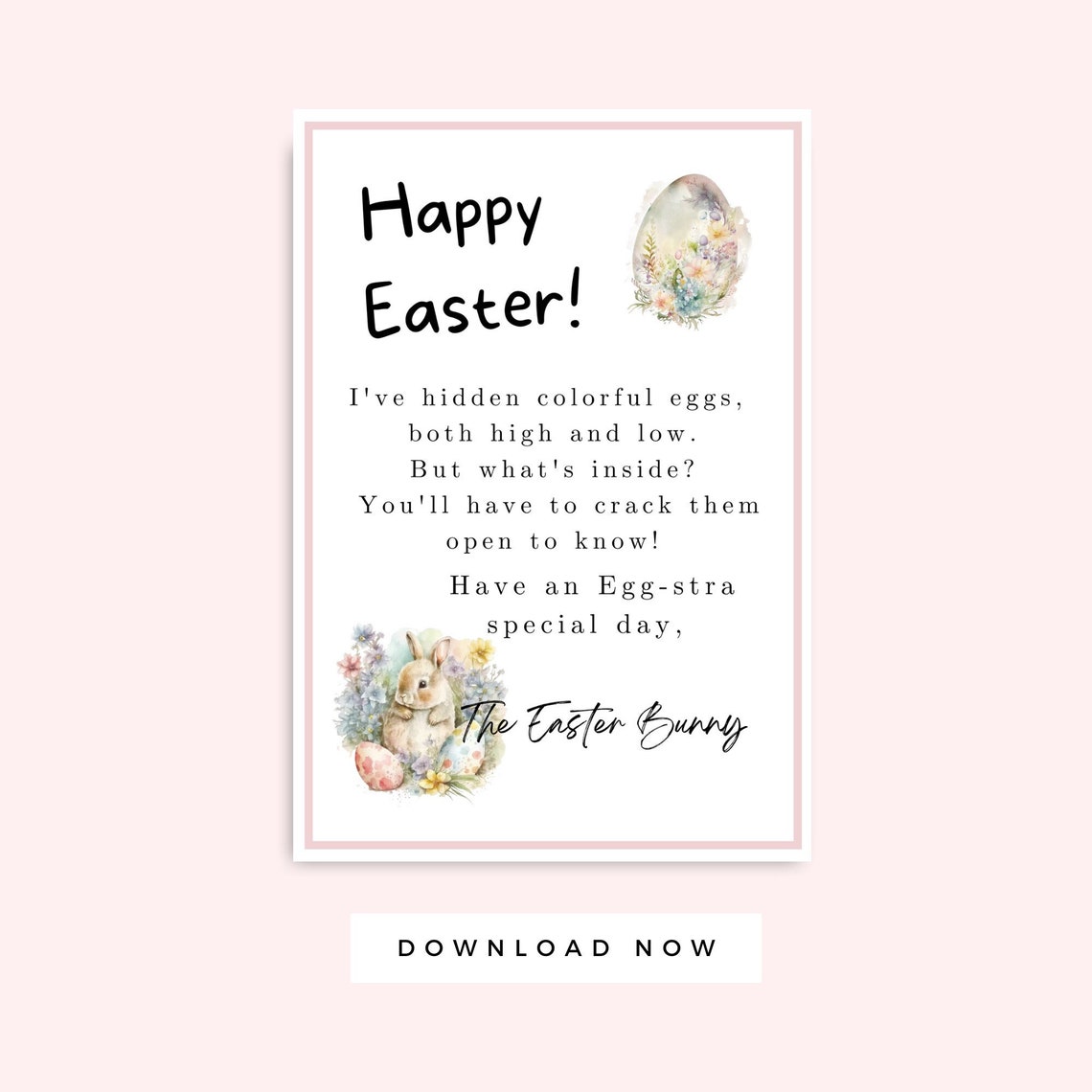 Floral Easter Bunny Letter for Kids Printable, Easter Kid Activity ...