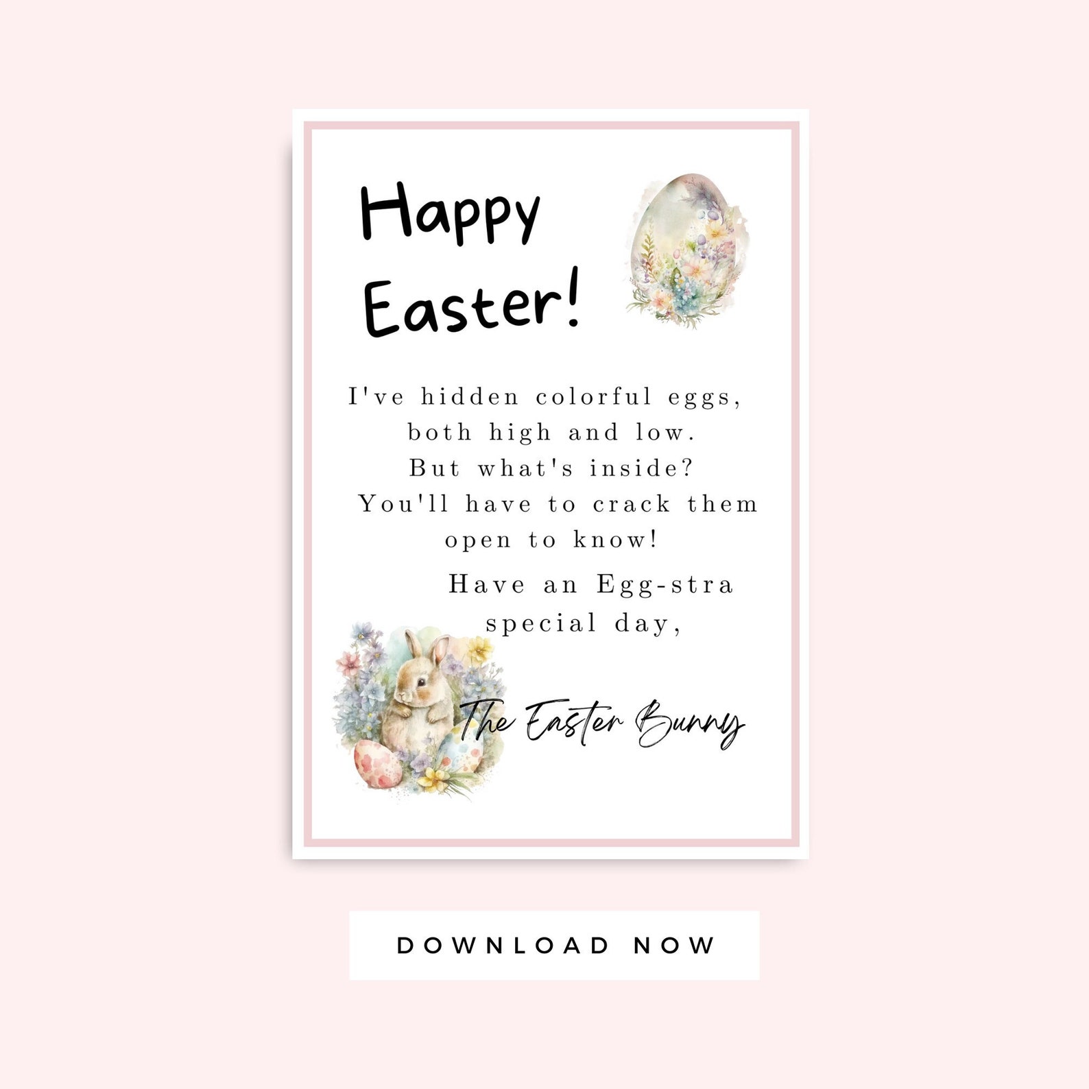 Floral Easter Bunny Letter for Kids Printable, Easter Kid Activity ...