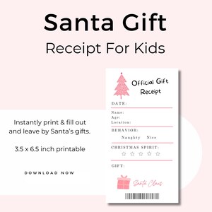 Pink Santa Gift Receipt for Kids Printable, Printable Card From Santa ...