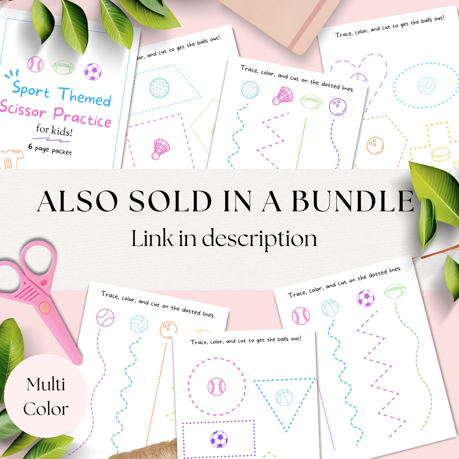 Preschool Scissor Skills Printable Worksheet Sports Themed, Tracing and ...