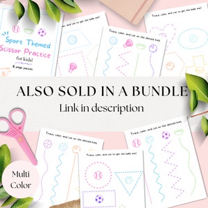 Preschool Scissor Skills Printable Worksheet Sports Theme, Tracing and ...