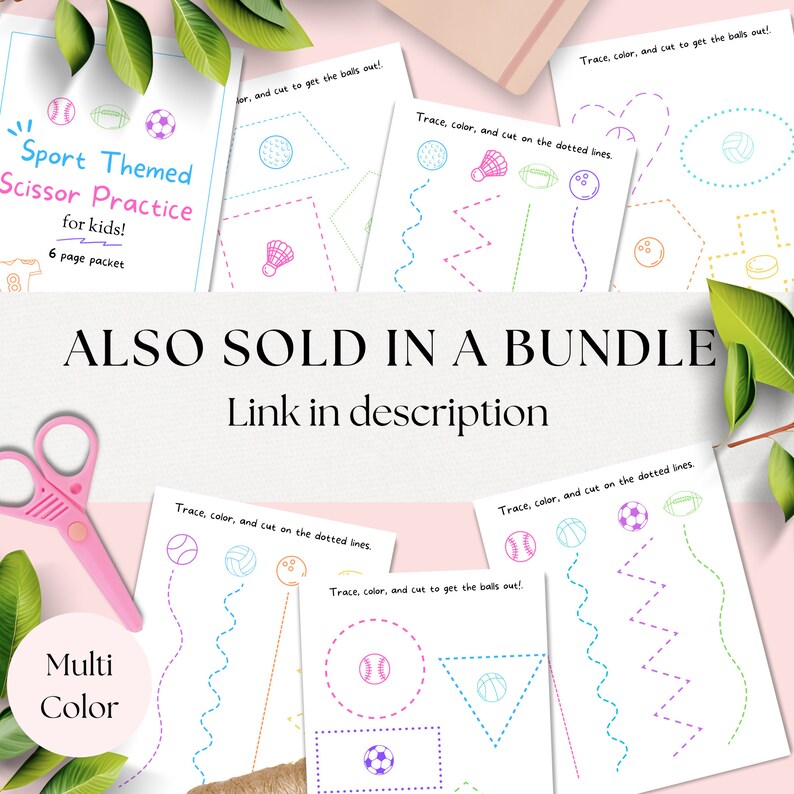 Preschool Scissor Skills Printable Worksheet Sports Themed, Tracing and ...