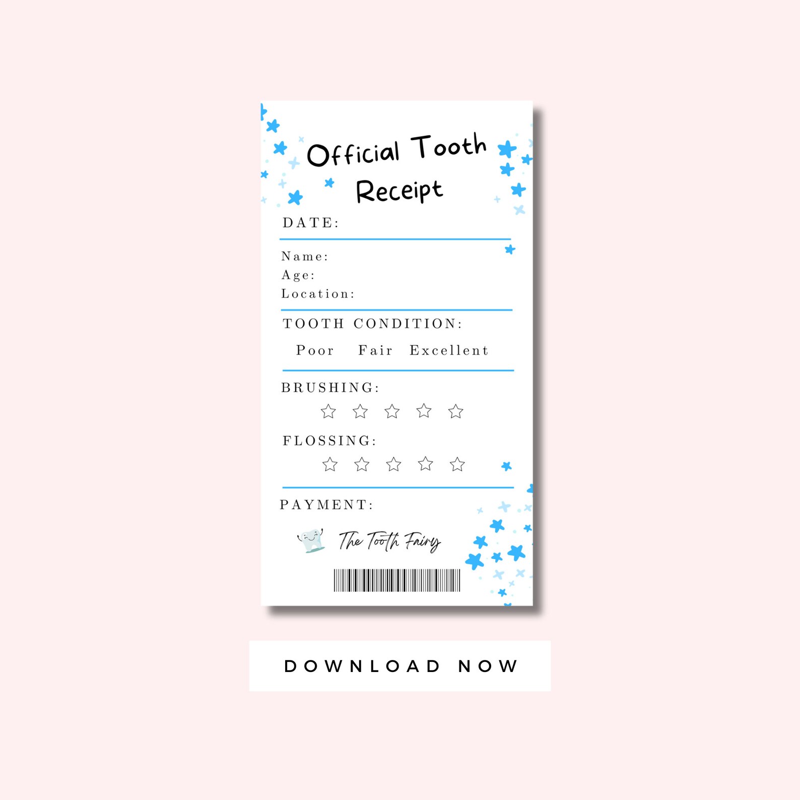 Tooth Fairy Receipt for Kids Printable, 3.5 X 6.5 Tooth Fairy Note ...