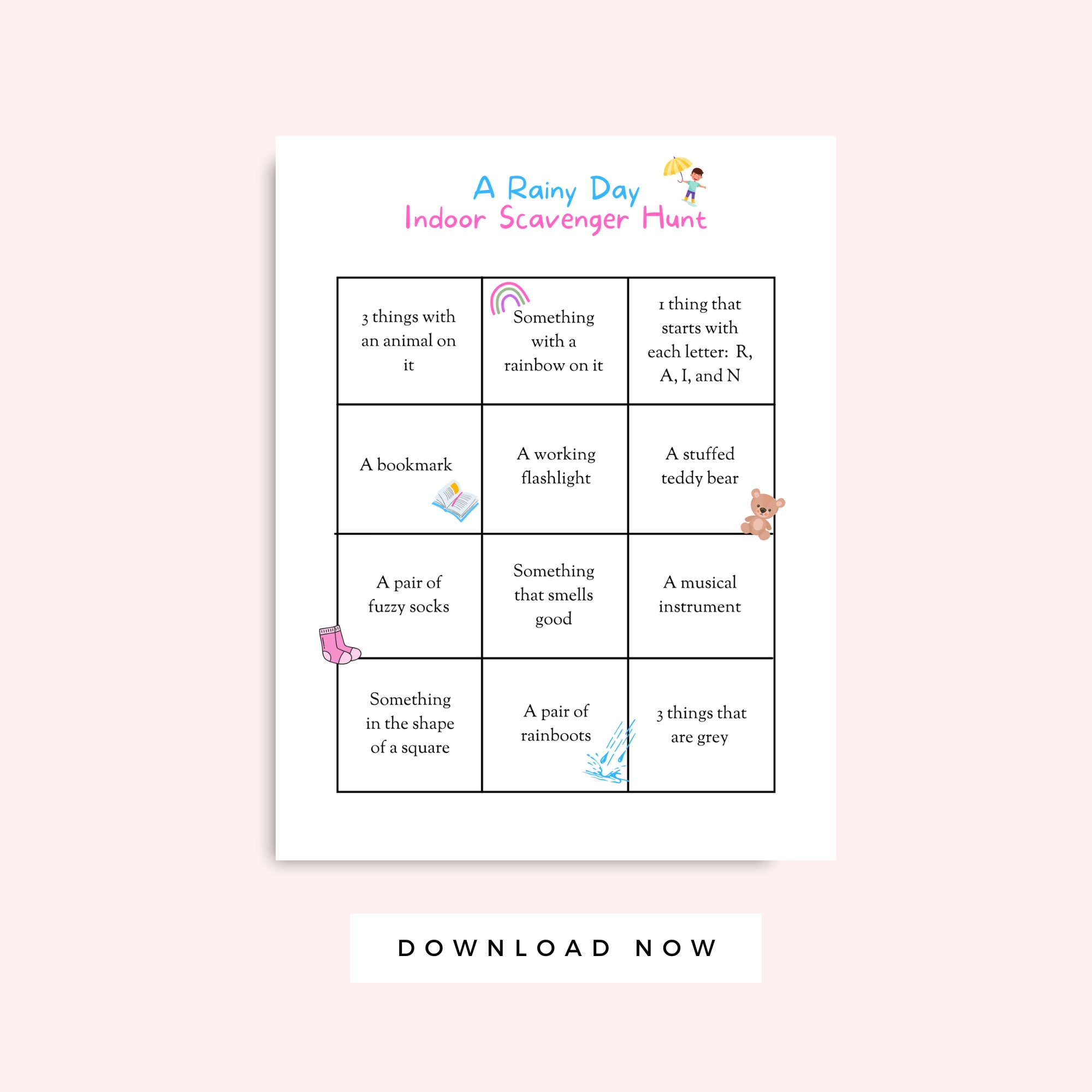 Rainy Day Scavenger Hunt Printable for Kids, Indoor Scavenger Hunt ...