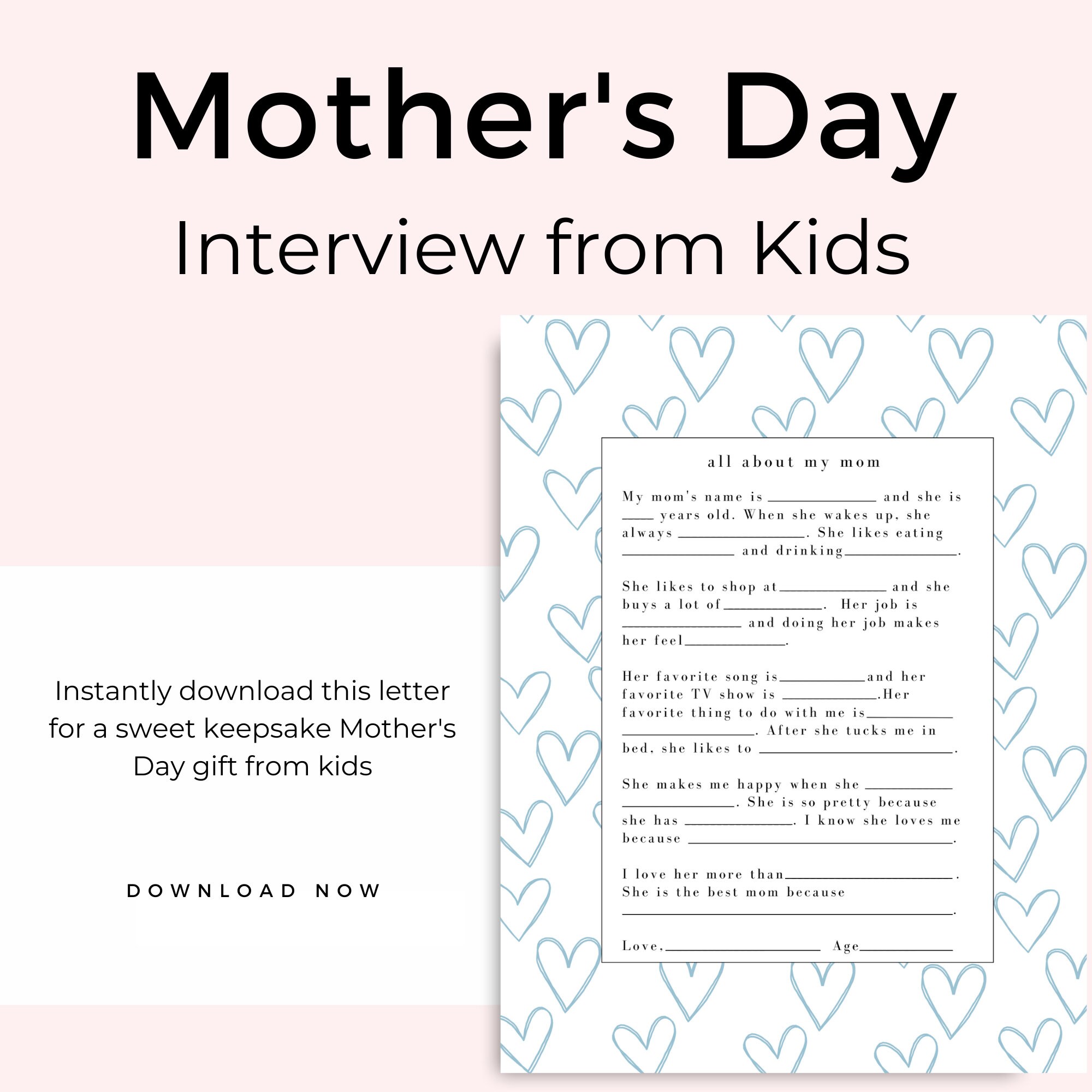Mother's Day Letter From Kids Printable White & Blue Hearts, Mom's Day ...