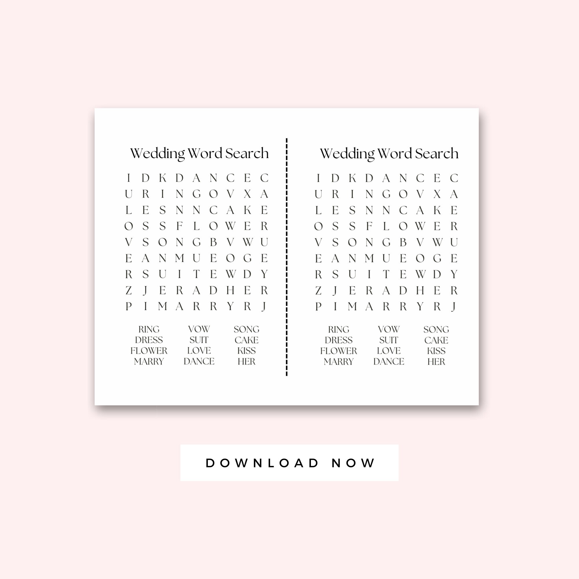 Wedding Word Search Kid Activity Half Sheets, Wedding Kid Table ...