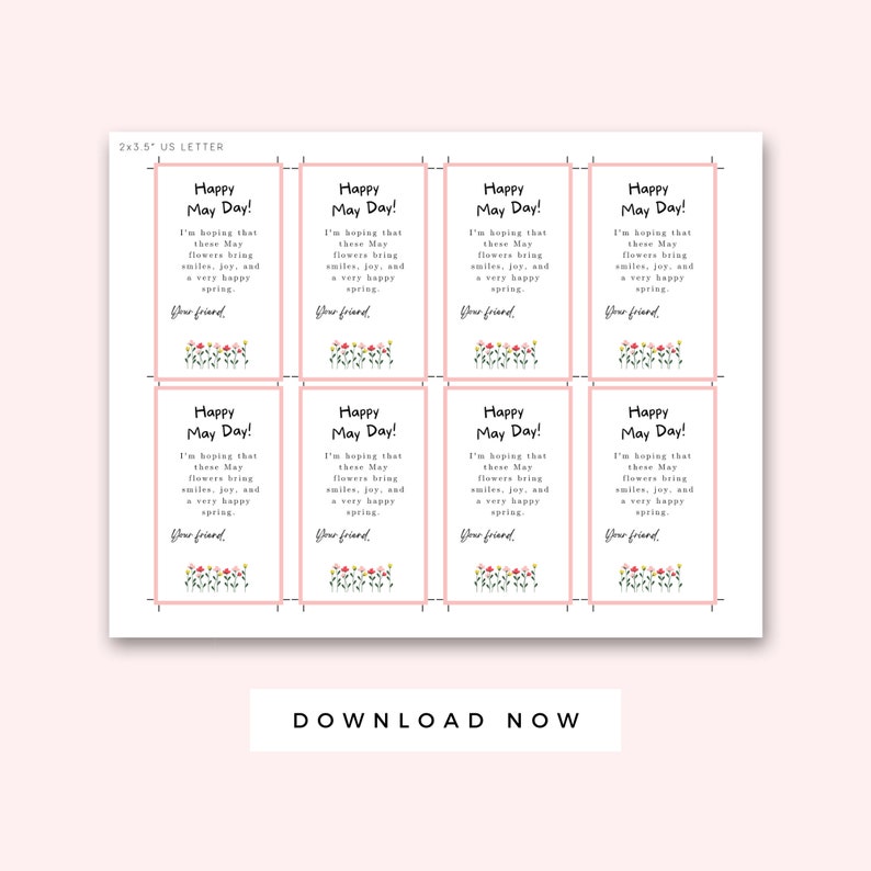 May Day Cards for Kids Printable, 2 X 3.5 Inch With Flower Cutouts, May Day Note, Spring ...