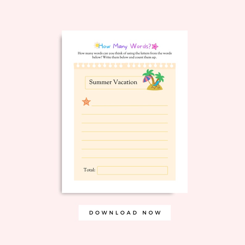 Summer Themed Word Activities for Kids 16 Page Printable Word - Etsy