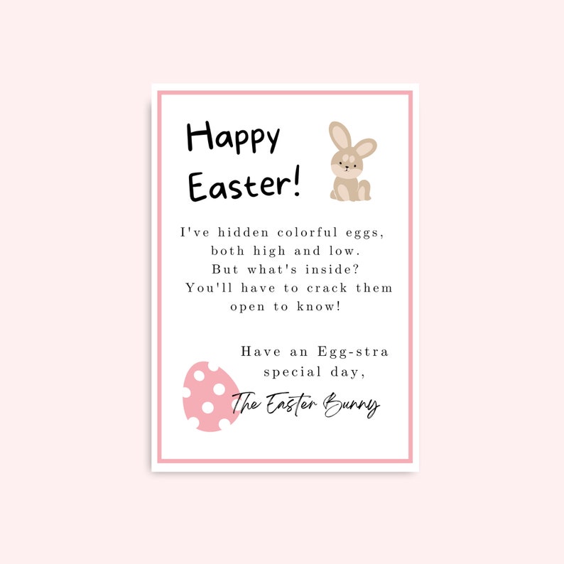 Easter Bunny Letter for Kids Printable Pink, Easter Kid Activity ...