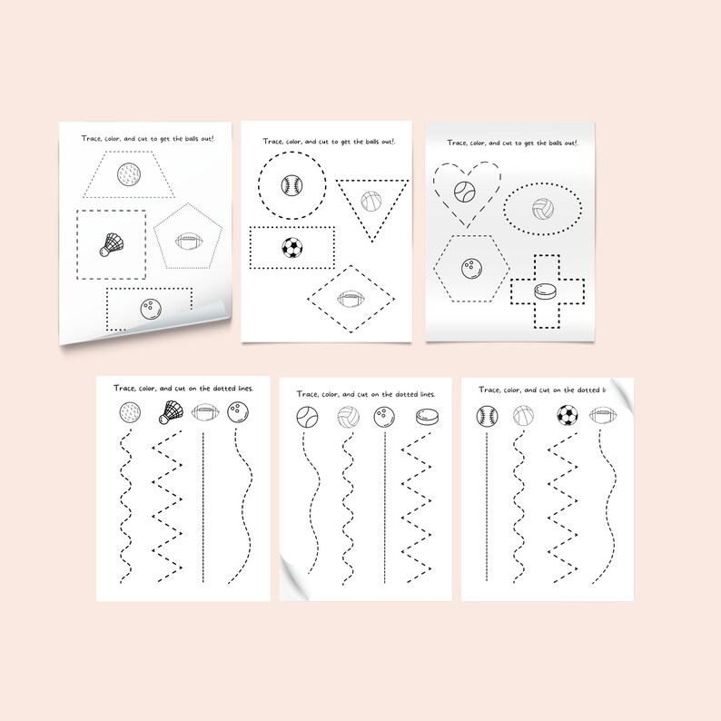 Preschool Scissor Skills Printable Worksheet Black and White Sports ...