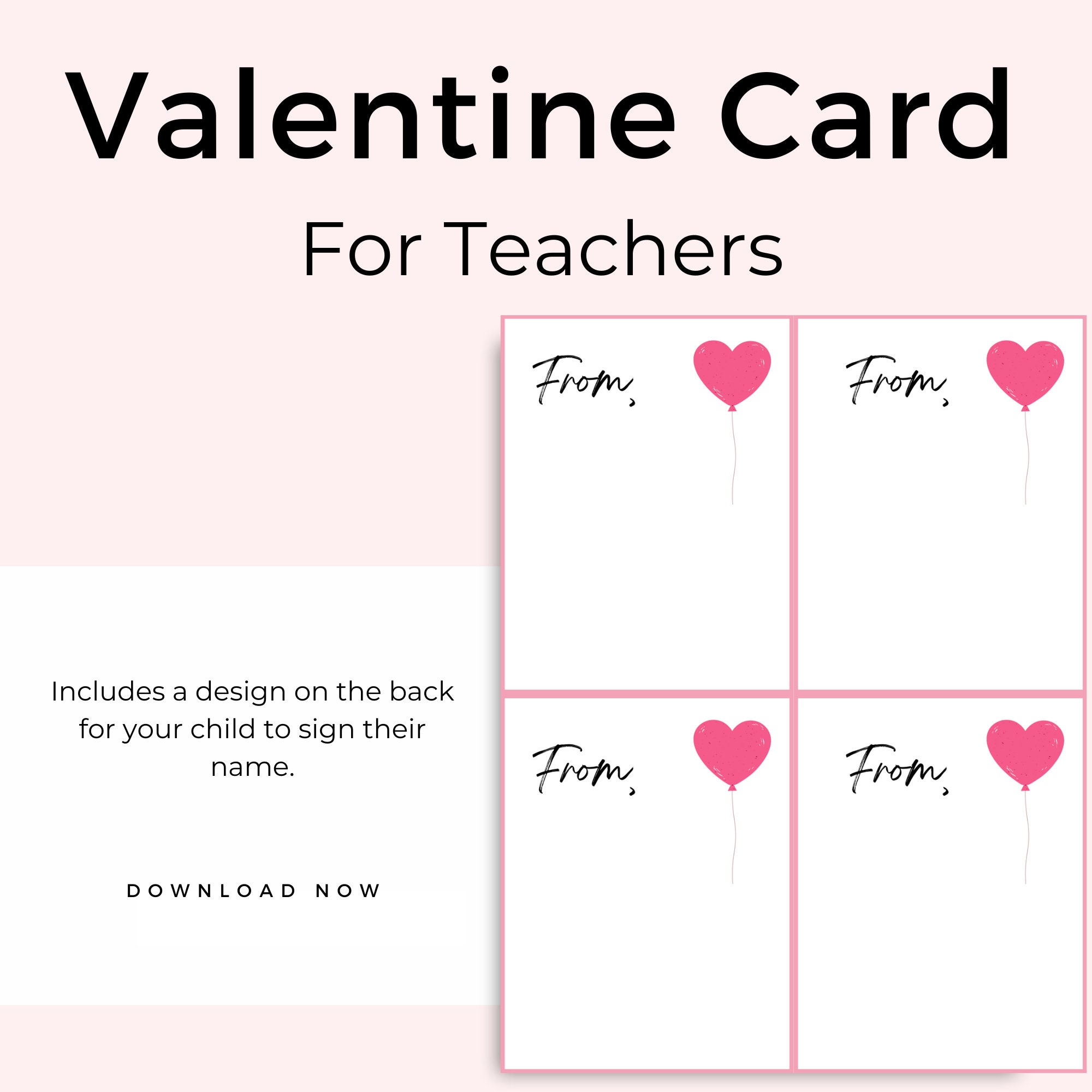 Pink Balloon Valentine's Day Cards for Teachers, Printable Card ...