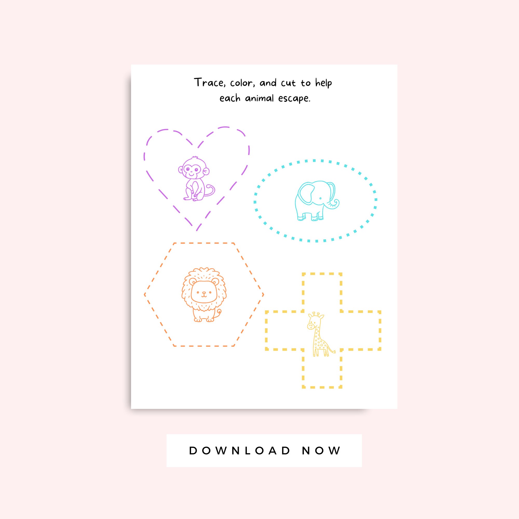 Jungle Animals Preschool Cutting and Tracing Shapes Practice ...