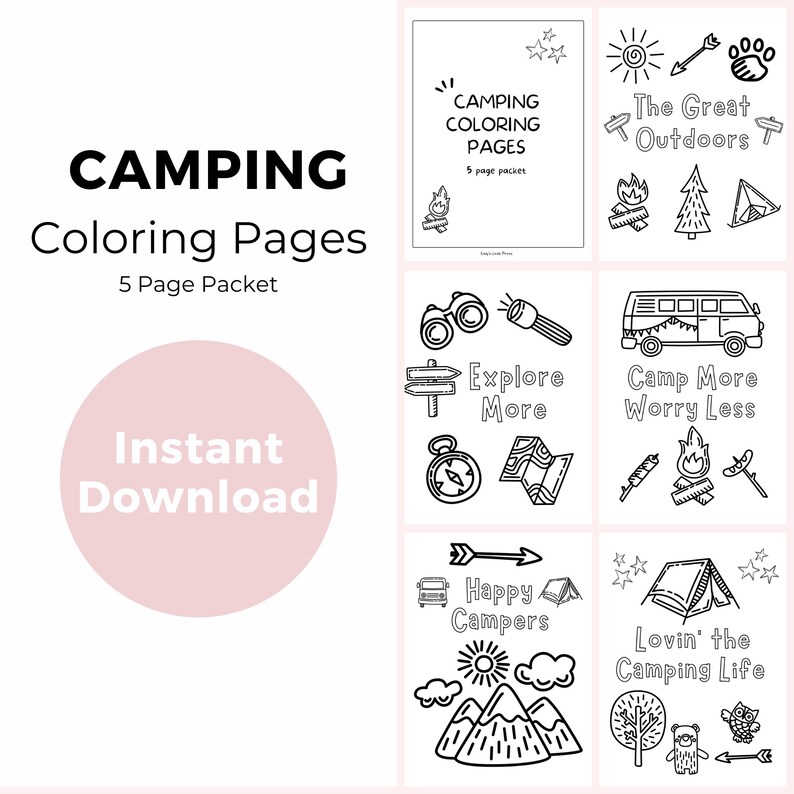 Camping Coloring Pages PDF, 5 Page Camping Activity Packet for Kids ...