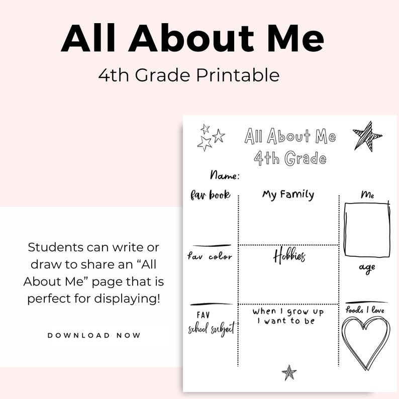 All About Me 4th Grade Printable Worksheet, Fourth Grade Classroom All ...
