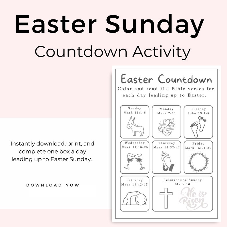 Easter Countdown Printable for Kids Black and White, Good Friday, Palm ...