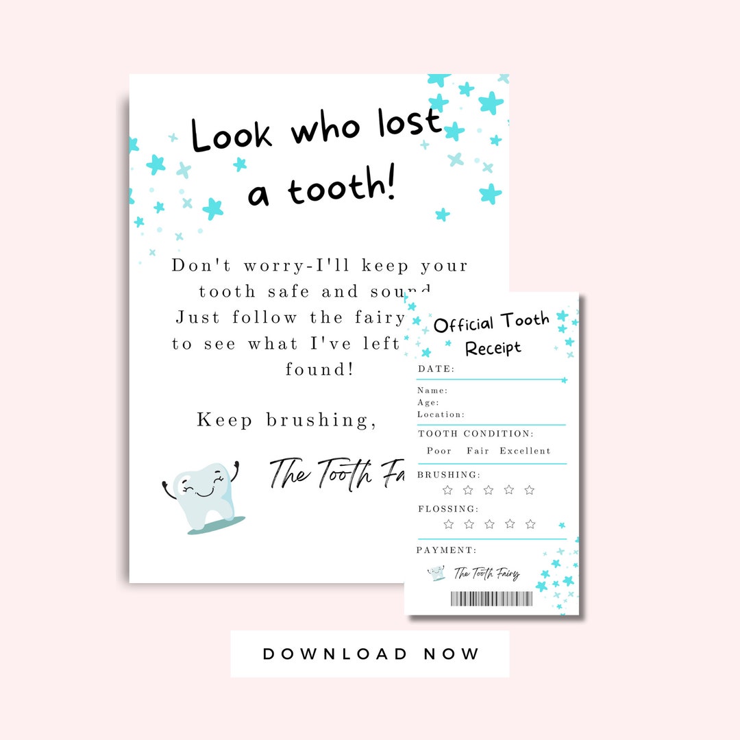 Tooth Fairy Letter and Lost Tooth Receipt for Kids Printable, Tooth ...