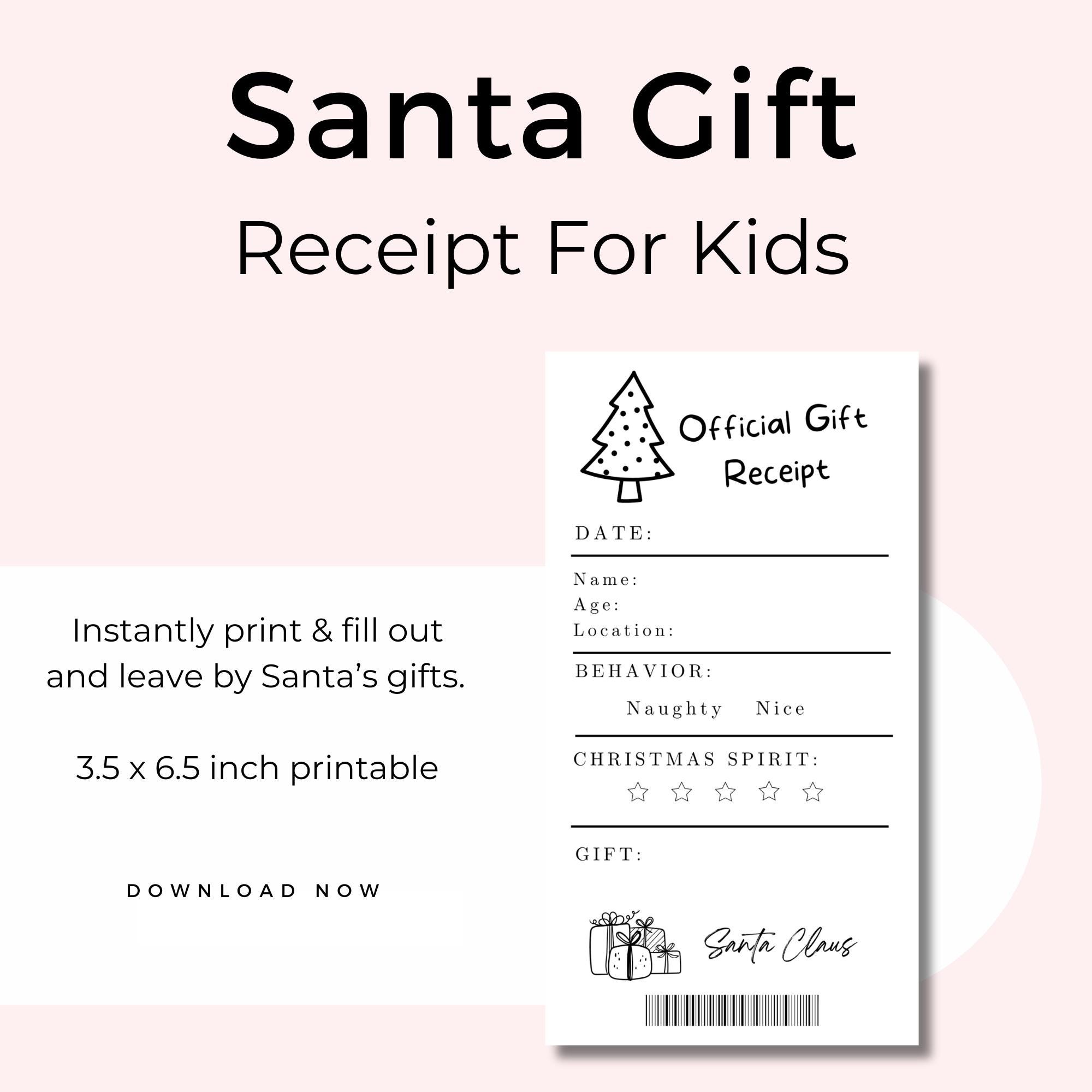 Santa Letter for Kids Printable, Santa Gift Receipt Printable Black and ...