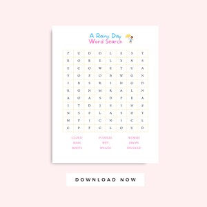 Rainy Day Word Search Printable for Kids, Rainy Day Kid Activity ...