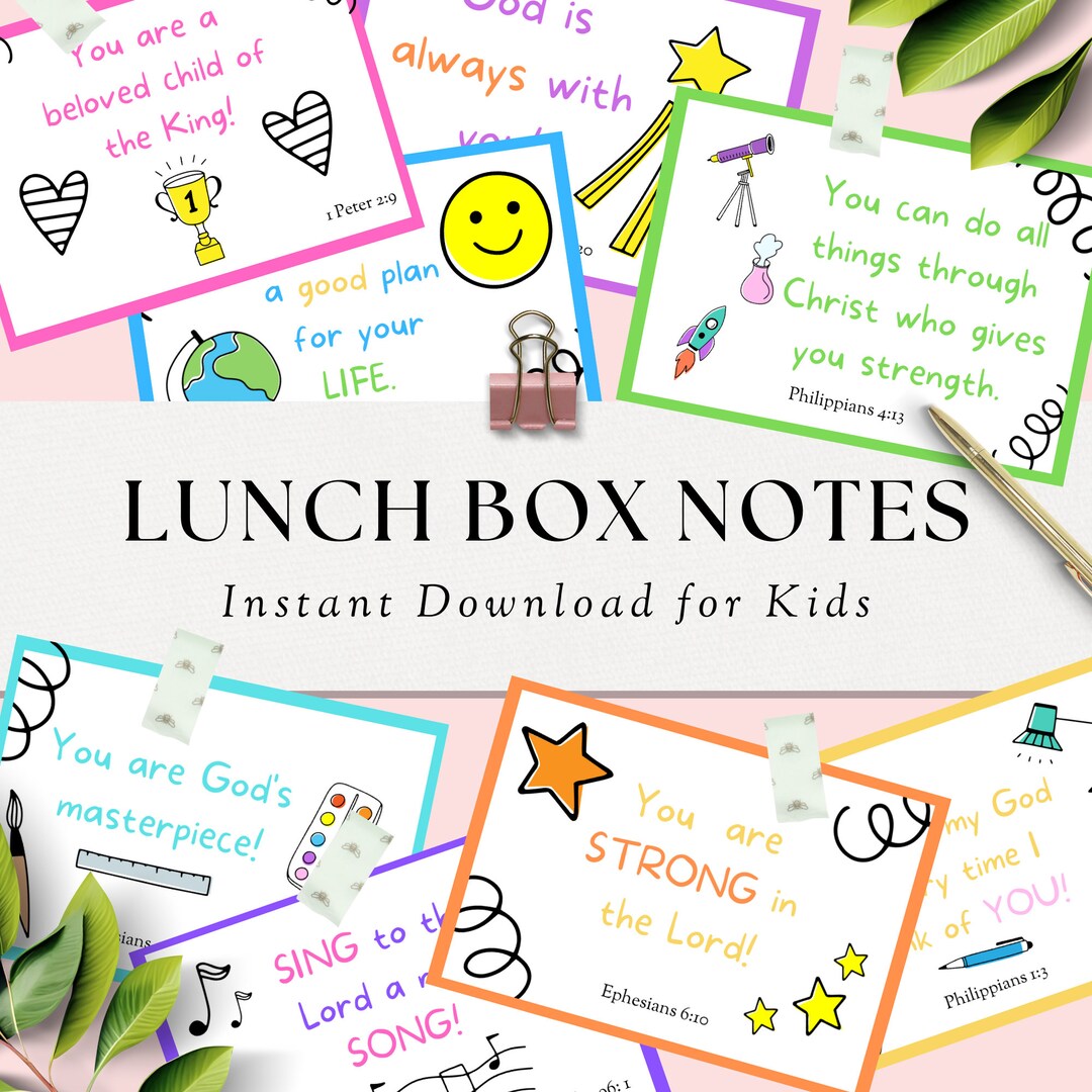 Christian Lunch Box Notes for Kids, Printable Encouraging Cards, Cute ...